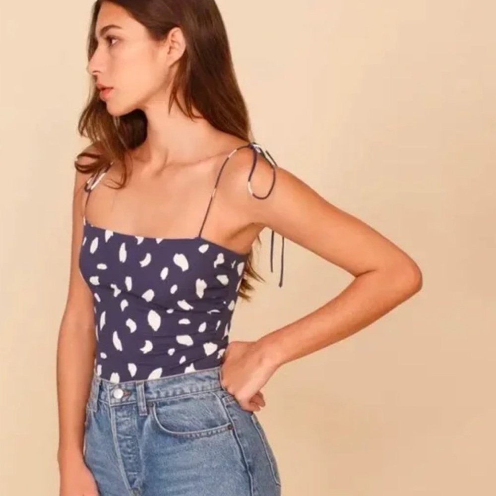 Reformation Lupe Top In Blue Splatter Print - Gem